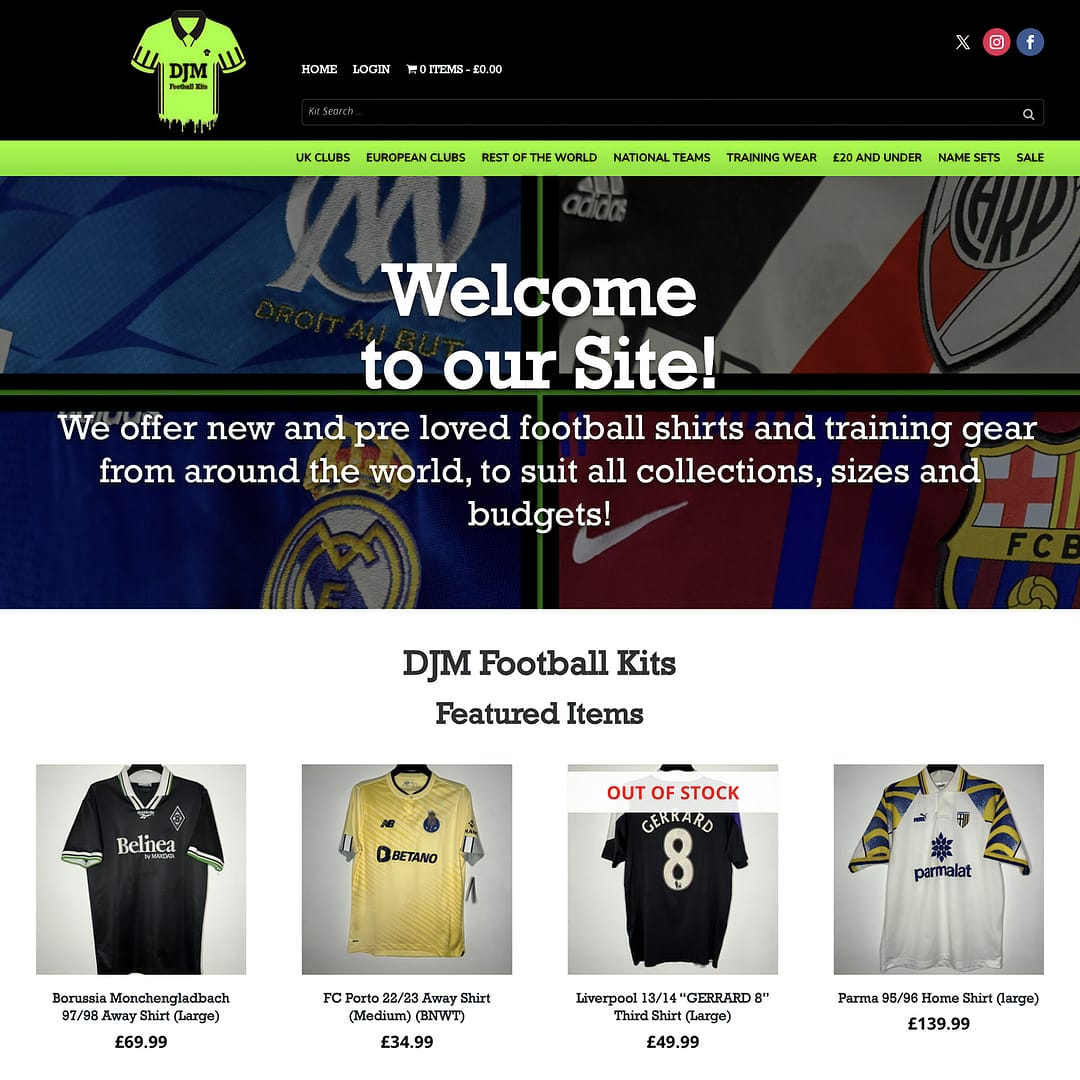 DJM Football Kits - Green Orb Web Design
